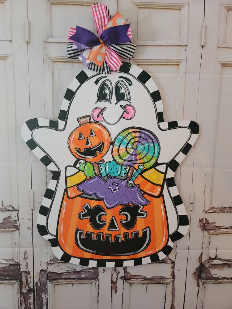 Pre Order Halloween Ghost Candy and Pumpkin Mock up Wood Door - Etsy
