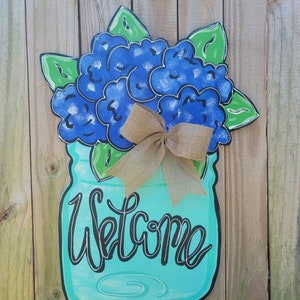 Blue Hydrangeas Welcome Wood Painted Door Hanger - Etsy