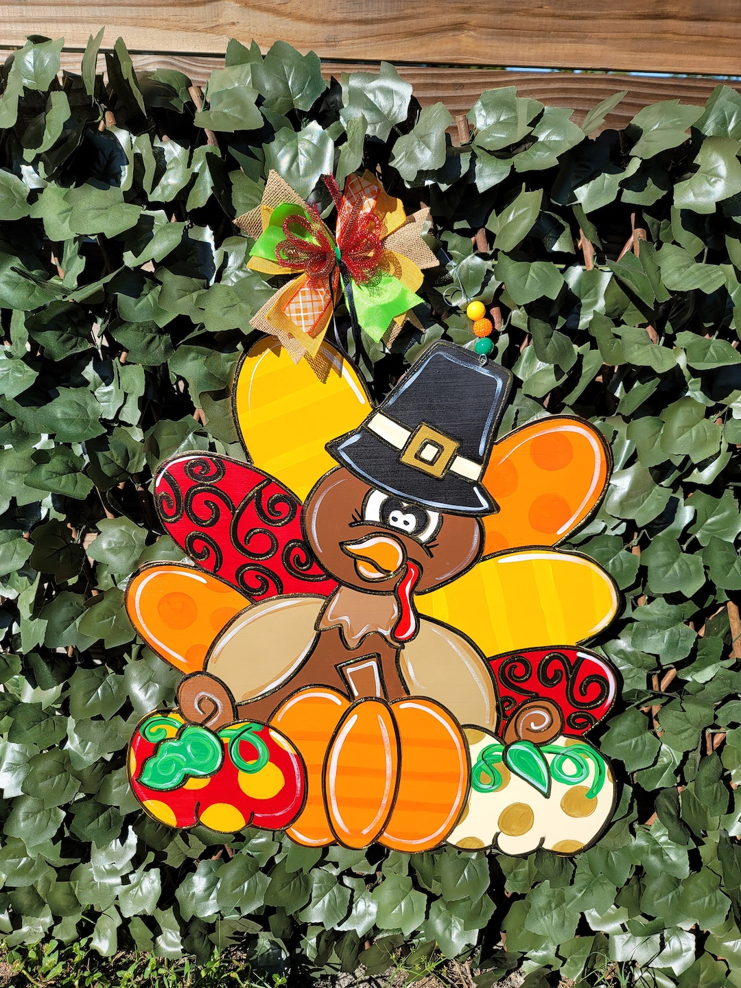 Happy Fall Turkey 25x24 and Pumpkins ,wood Door Hanger, Pumpkin Wood ...
