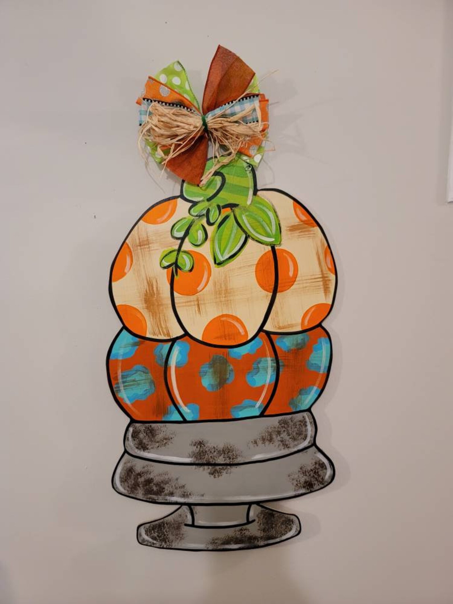 Happy Fall Stacked Pumpkins Polk a Dot Leopard Print Wood - Etsy