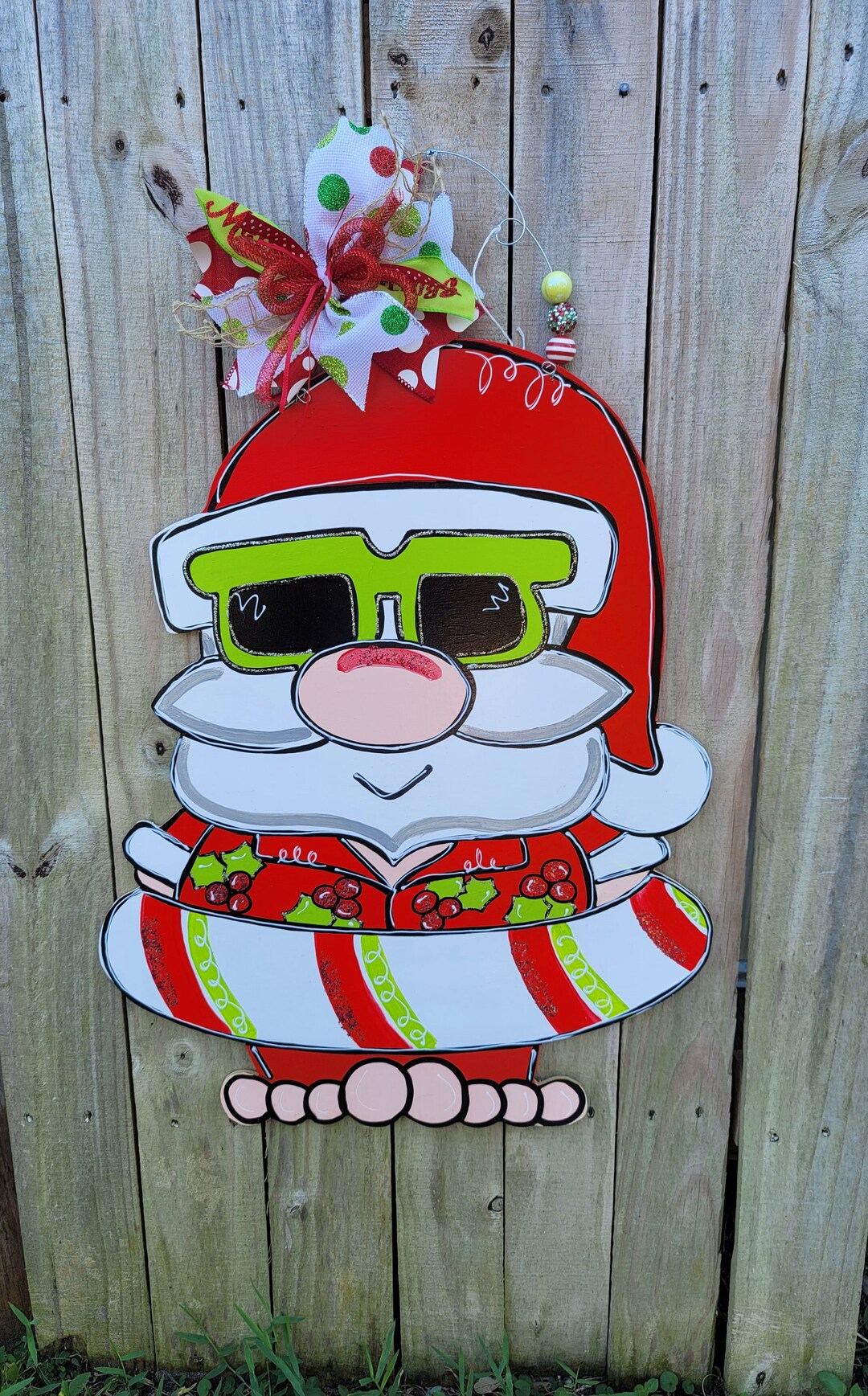 Coastal Santa, Beach Christmas, Santa With Pool Raft, Painted Door ...