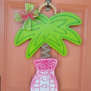 Pink Chinoiserie Palm Tree! 18" X 26". Welcome Door Hanger, Wreath ...