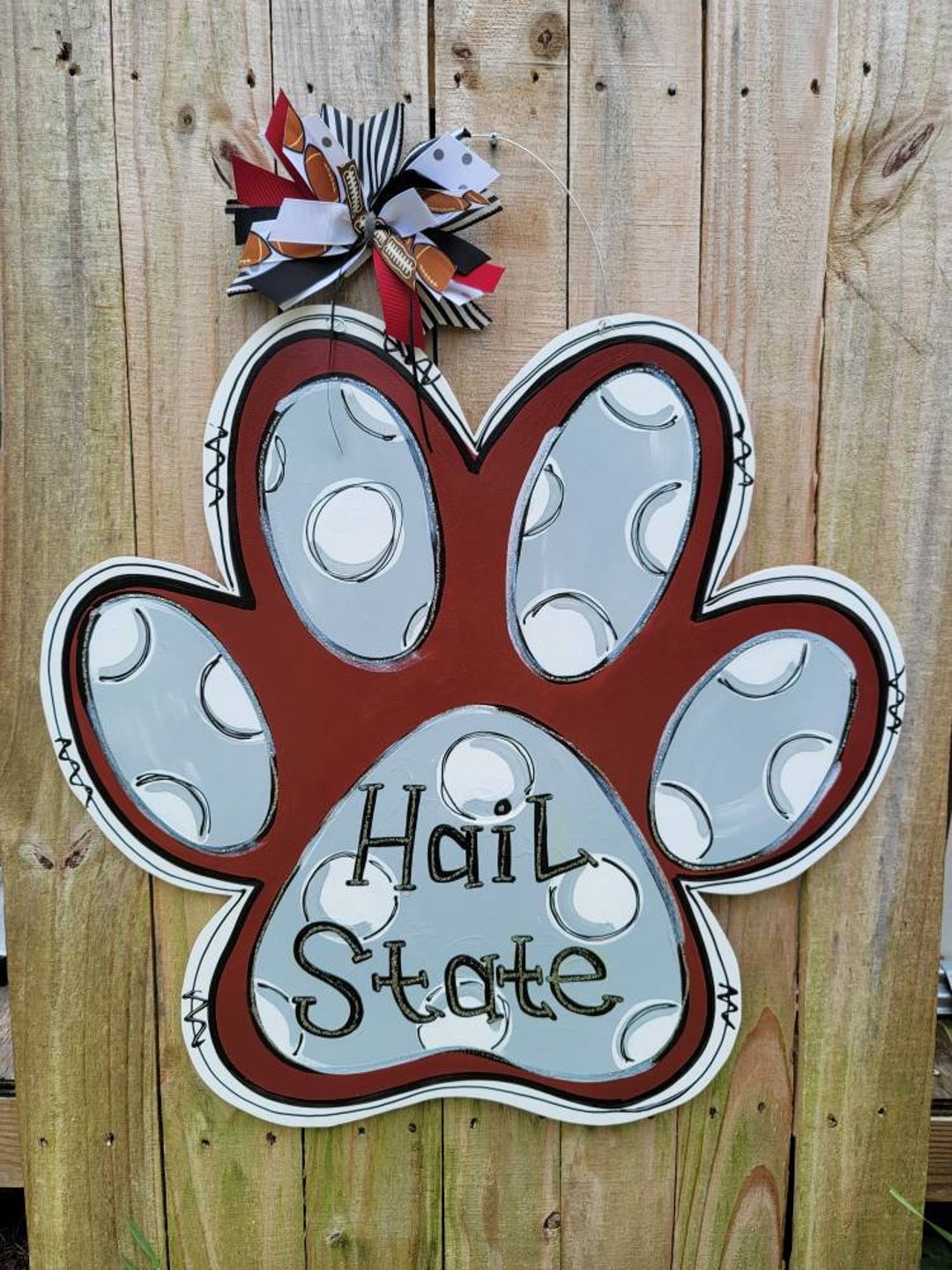 MSU Bulldog, Mississippi State Dawgs Football Door Hanger, Paw Print ...