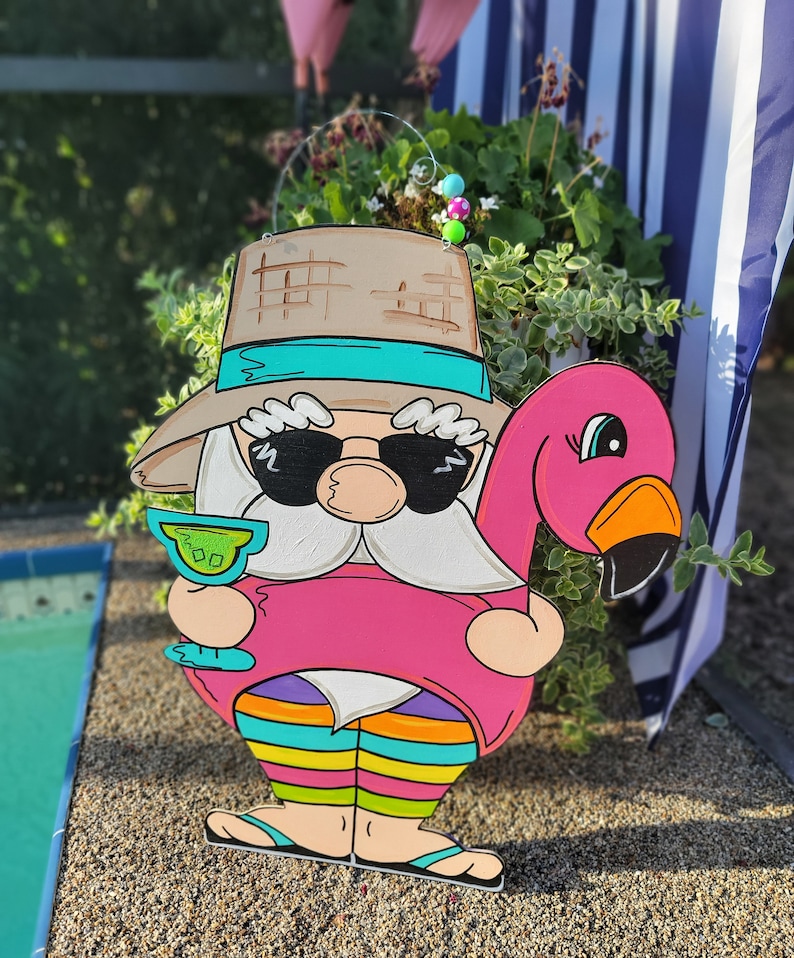 Beach Time Man, 21x26, Flamingo Pool Float With Margarita. Welcome Door ...