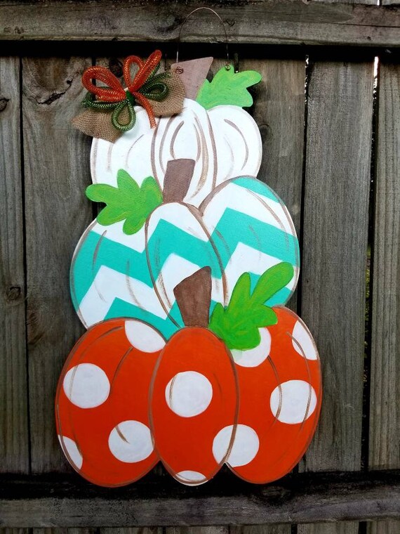 Happy Fall Three Stacked Pumpkins Chevron Polk a Dot Wood - Etsy