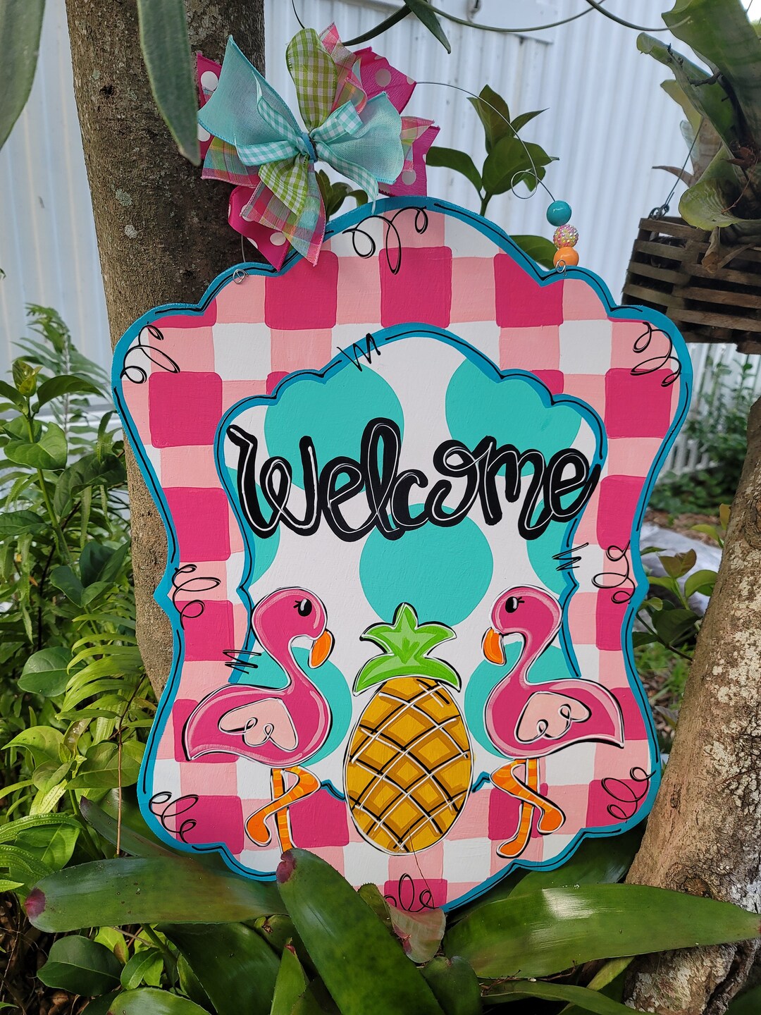 Summer Welcome Pineapple and Flamingo! 25" Tall X 16.5" Wide. Welcome ...