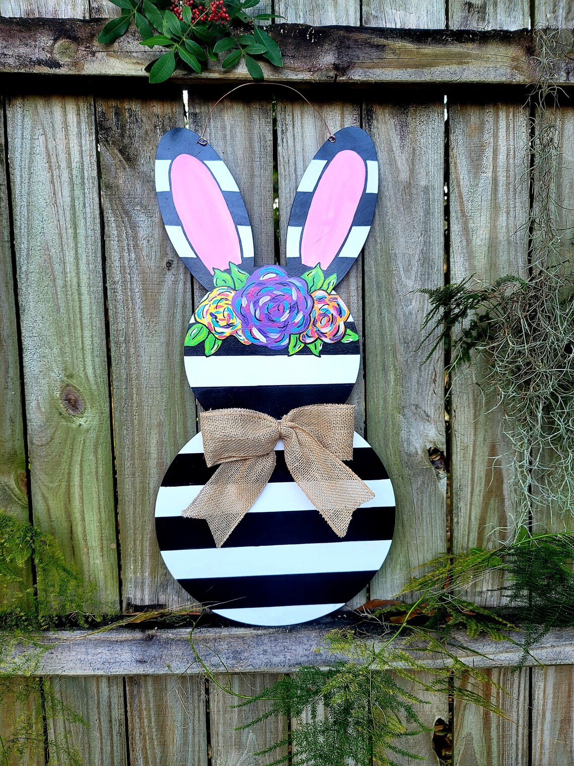 Easter Bunny Rabbit Wood Front Door Hanger Black White - Etsy