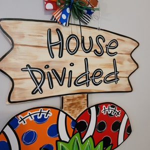 Football - 23x21 House Divided- Hand Painted - Wood Door Hanger, Pick ...