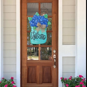 Blue Hydrangeas Welcome Wood Painted Door Hanger - Etsy