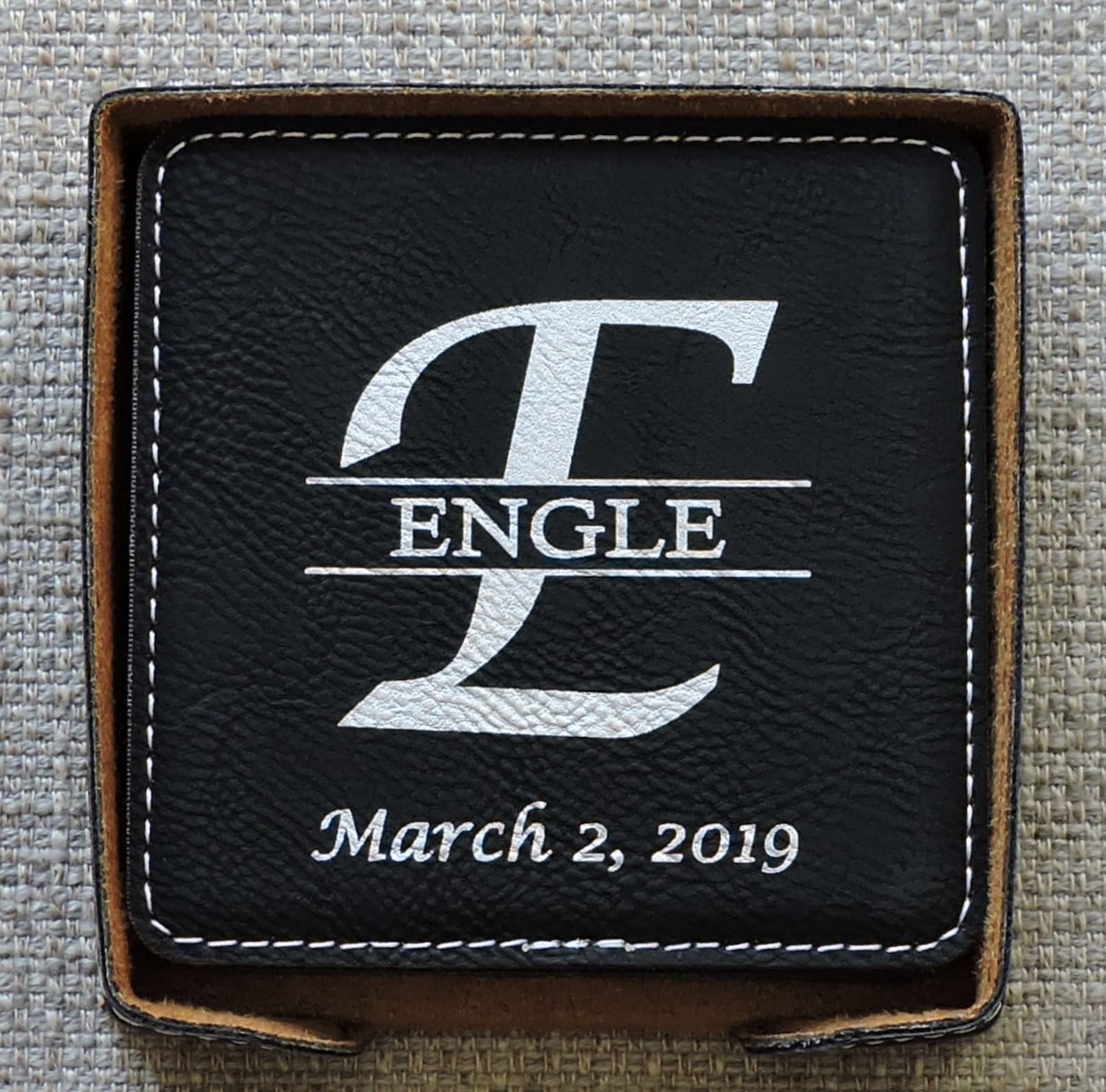 Family Name Coasters, Leather Coasters Set of 6 With Holder ...