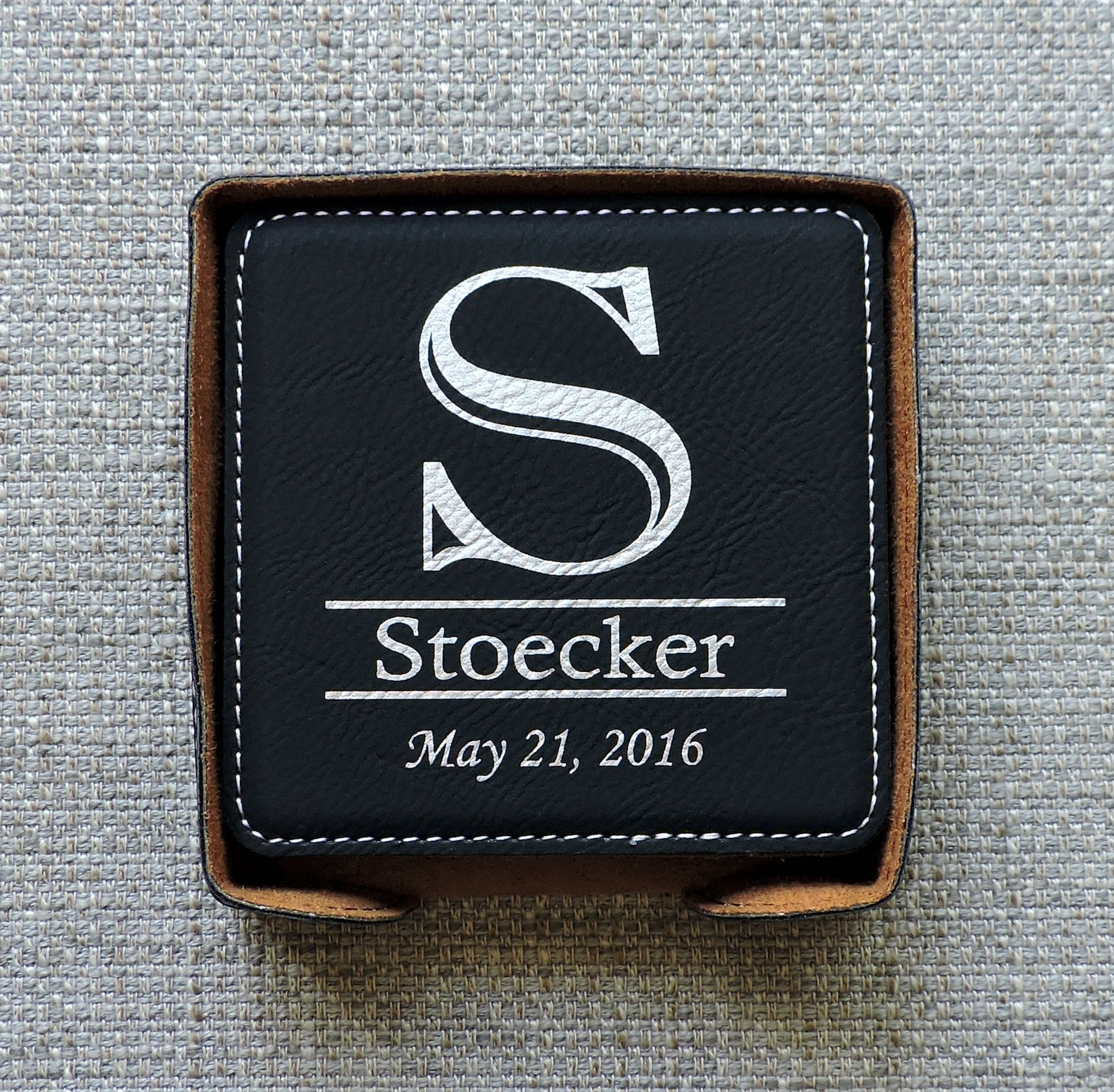 Family Name Coasters, Leather Coasters Set of 6 With Holder ...