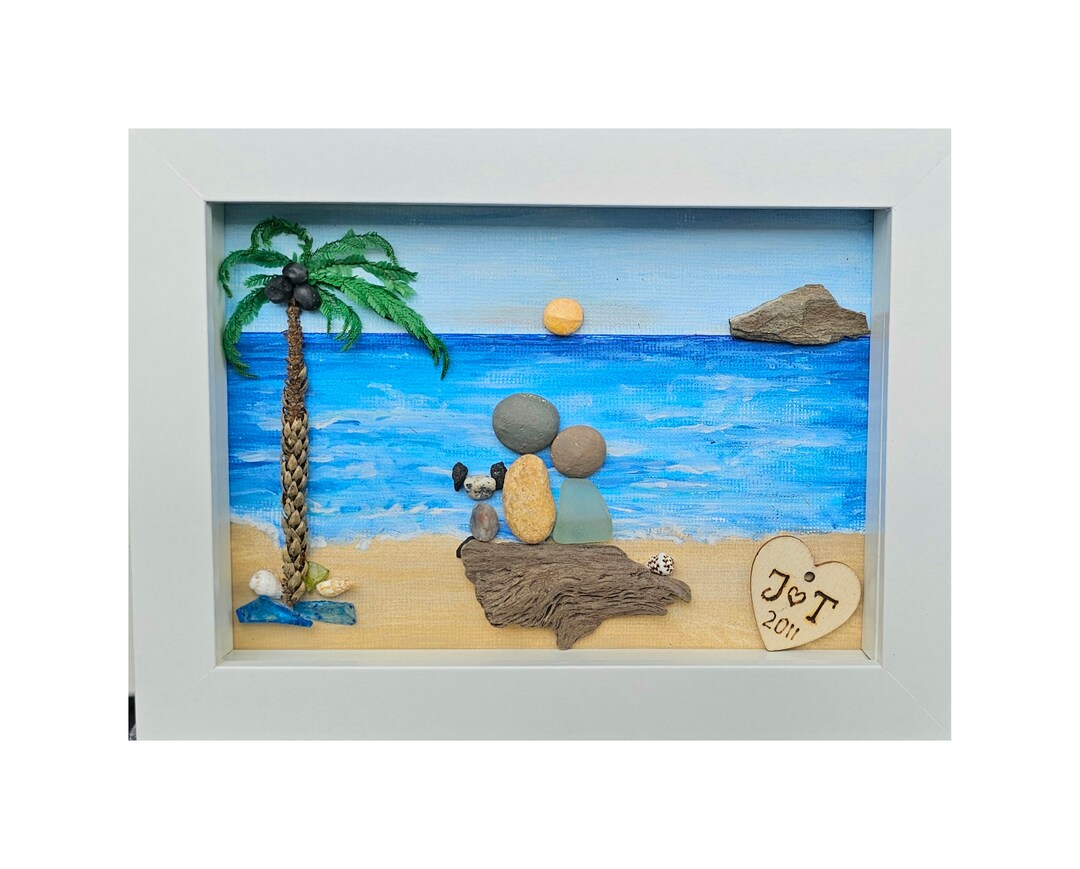 Pebble Art Beach Couple With a Dog, Rock Art Beach, Rock Art Couple ...