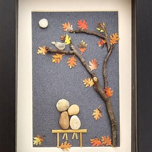 Fall Art of Couple Underneath Autumn Falling Leaves, Rock Art Couple ...