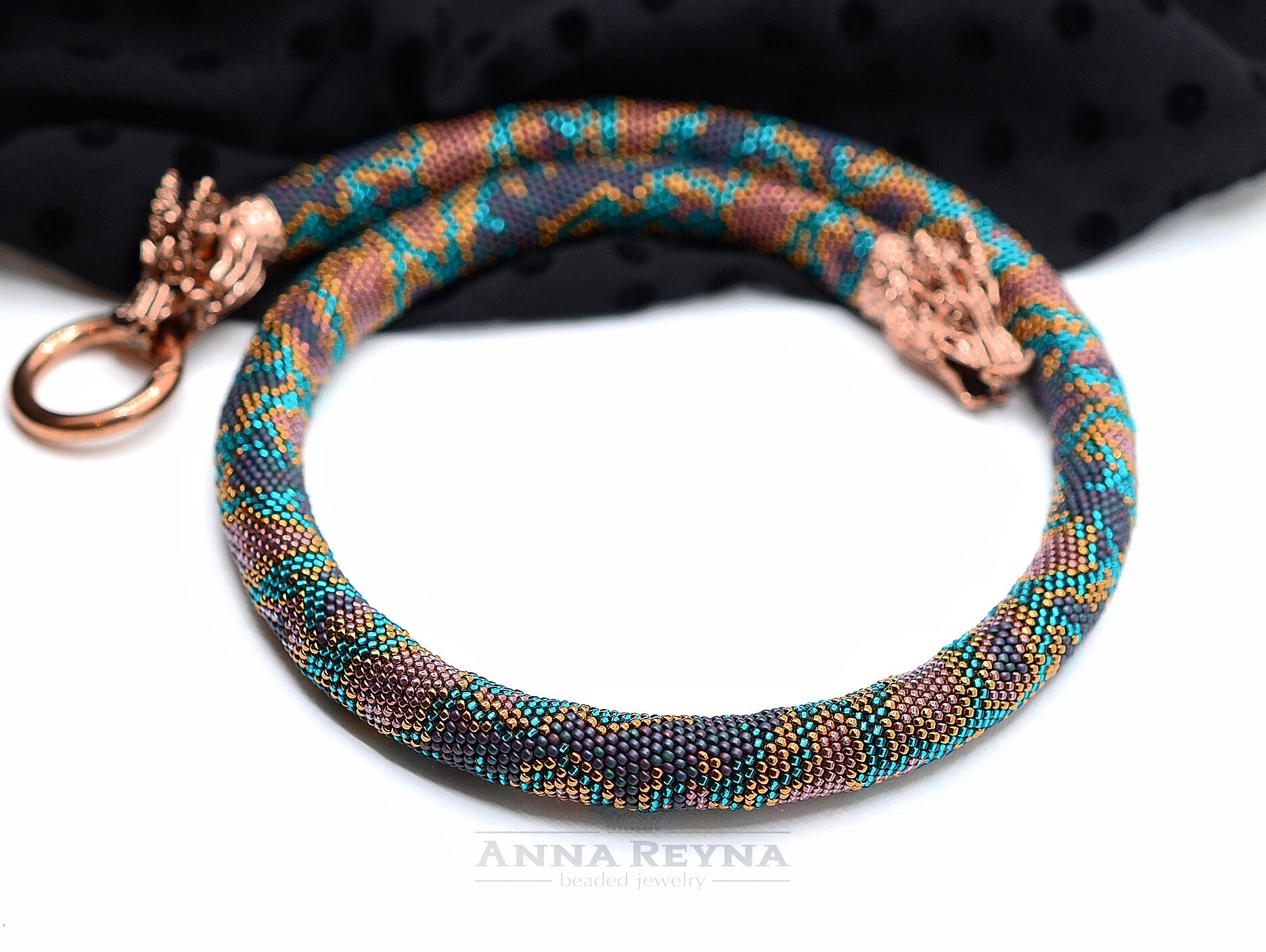 Seed Bead Dragon, Ouroboros Beaded Necklace, Bronze Dragon Choker ...