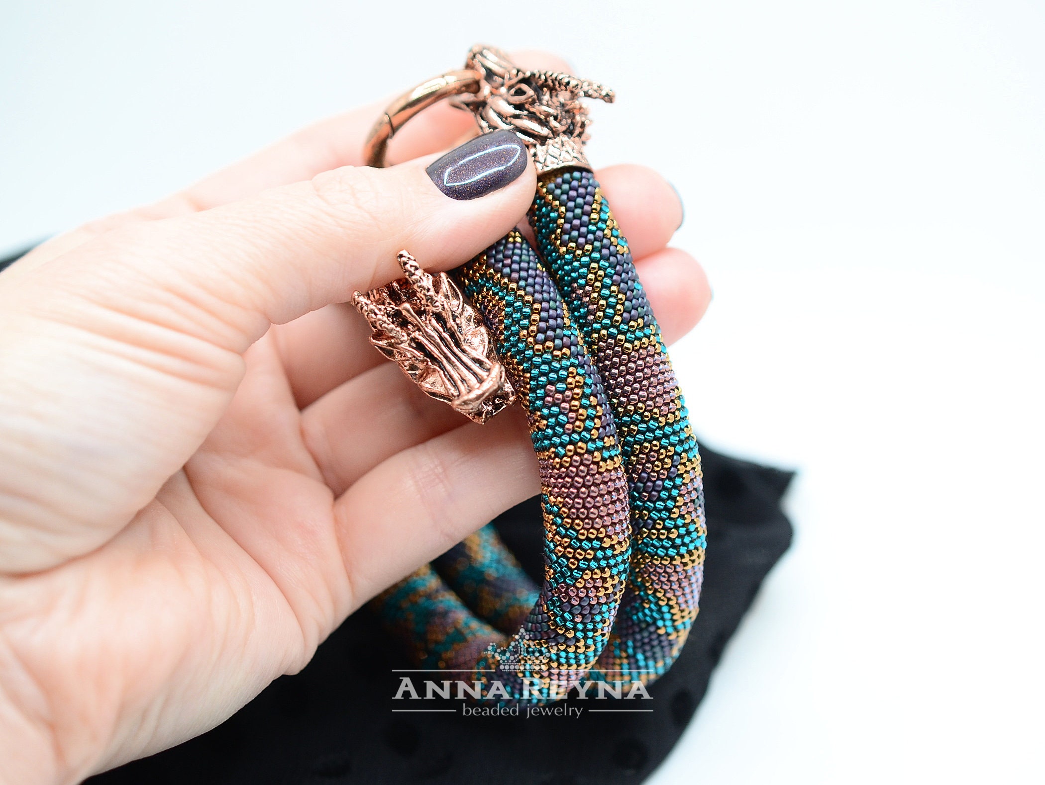 Seed Bead Dragon Ouroboros Beaded Necklace Bronze Dragon | Etsy