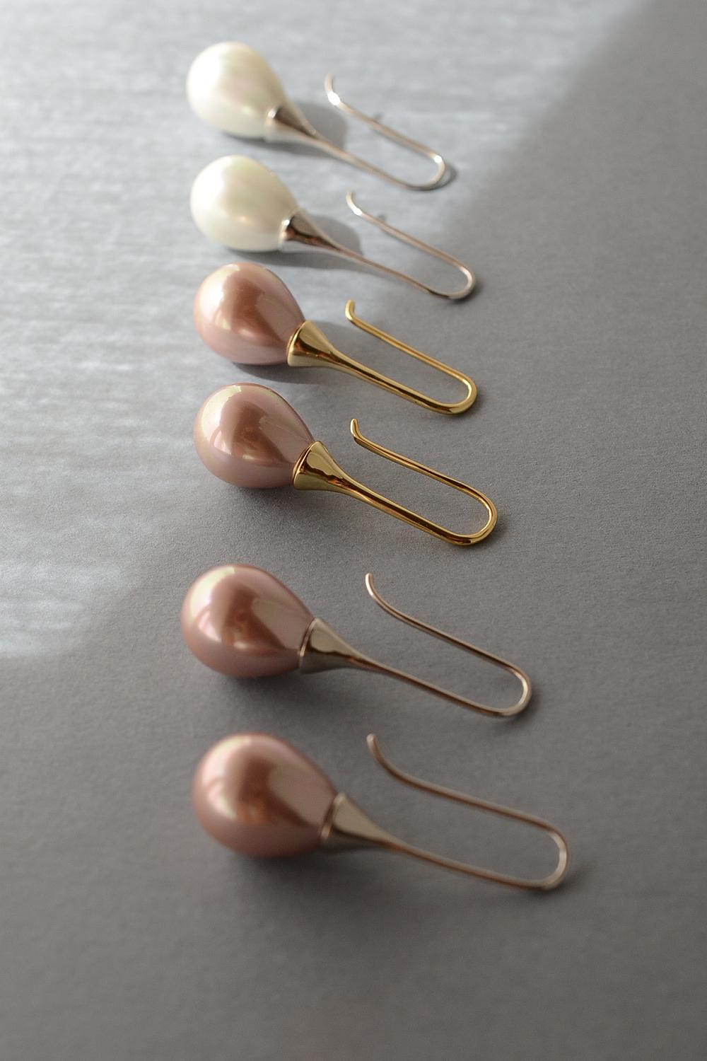 White Pearl Fish Hook Earrings, Water Tear Drop Earring, Minimalist ...