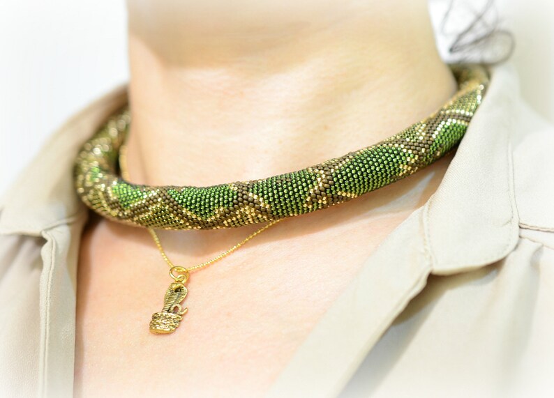 Snake Beaded Necklace Green Python Bead Crochet Necklace - Etsy UK