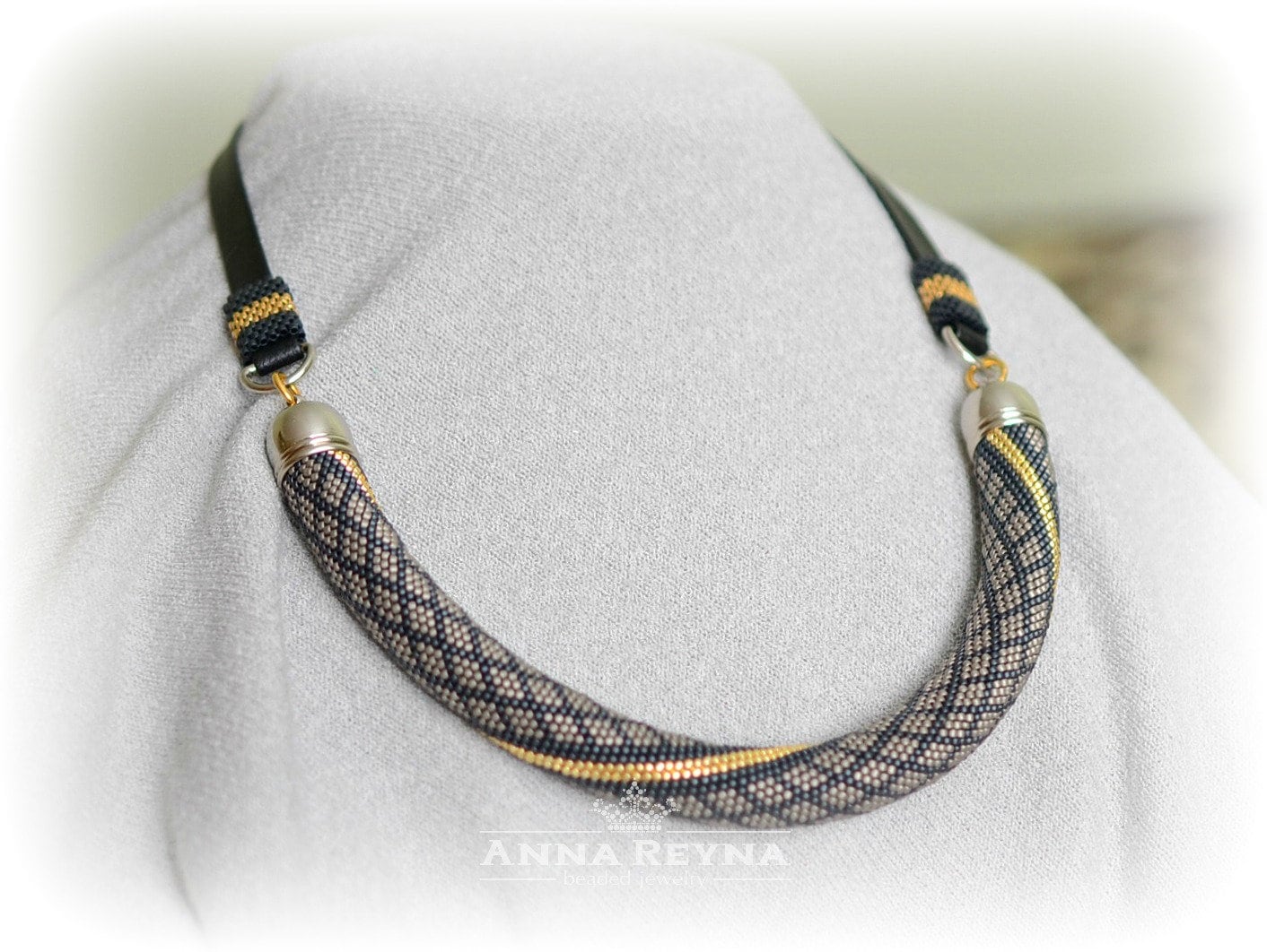 Beaded Crochet Necklace Gray, Black and Gray Jewelry, Gray Choker ...