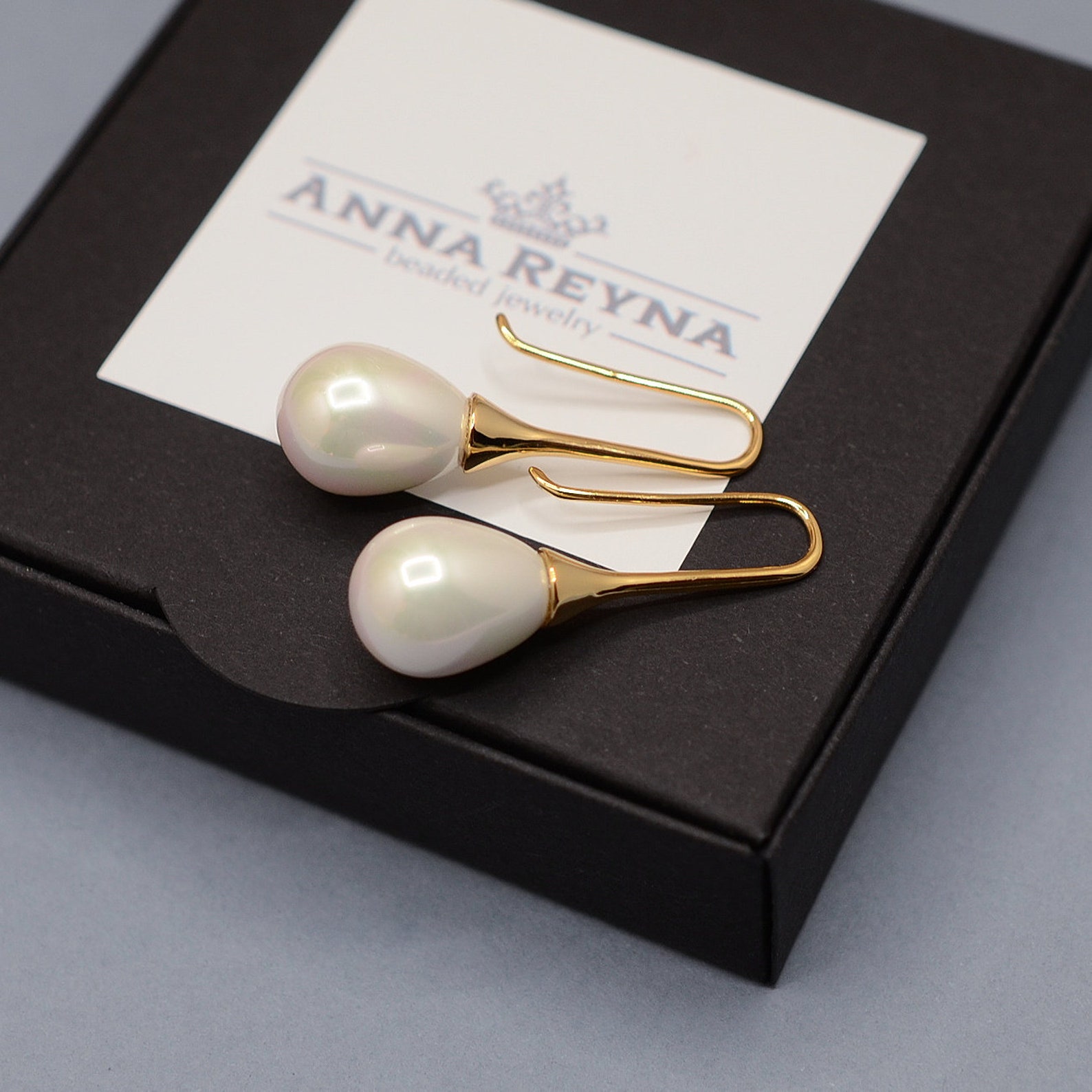 White Pearl Fish Hook Earrings, Water Tear Drop Earring, Minimalist ...
