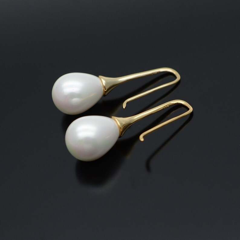 White Pearl Fish Hook Earrings, Water Tear Drop Earring, Minimalist ...