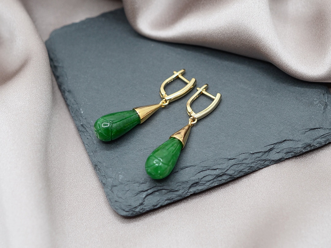 Jade Drop Earrings, Ladies Gemstone Earrings, Long Stone Teardrop ...