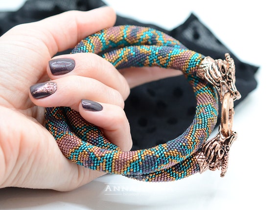 Seed Bead Dragon Ouroboros Beaded Necklace Bronze Dragon | Etsy