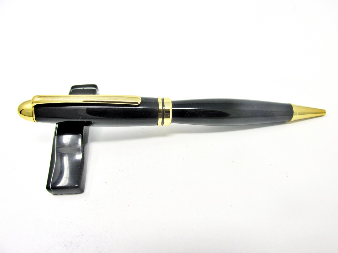 Pure Black Designer Ballpoint Pen With 24kt Gold Plating - Etsy