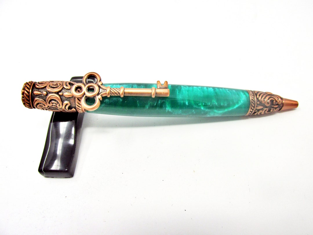 Handmade Emerald Green Skeleton Key Ballpoint Pen With Copper Plating ...