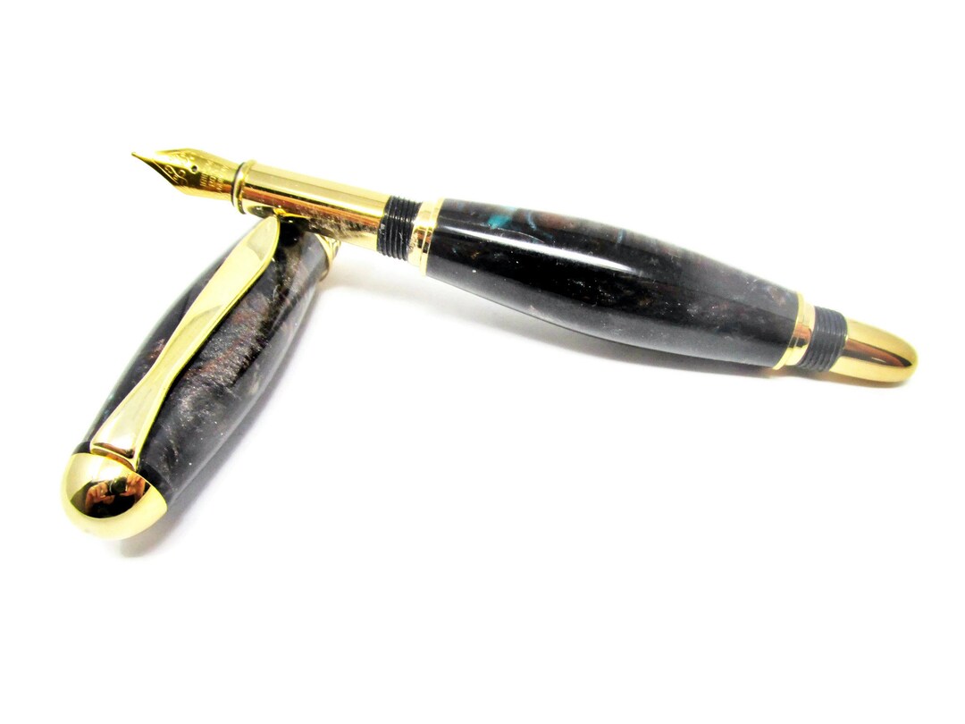 Black Peacock Sedona Fountain Pen With 24kt Gold Plating - Etsy