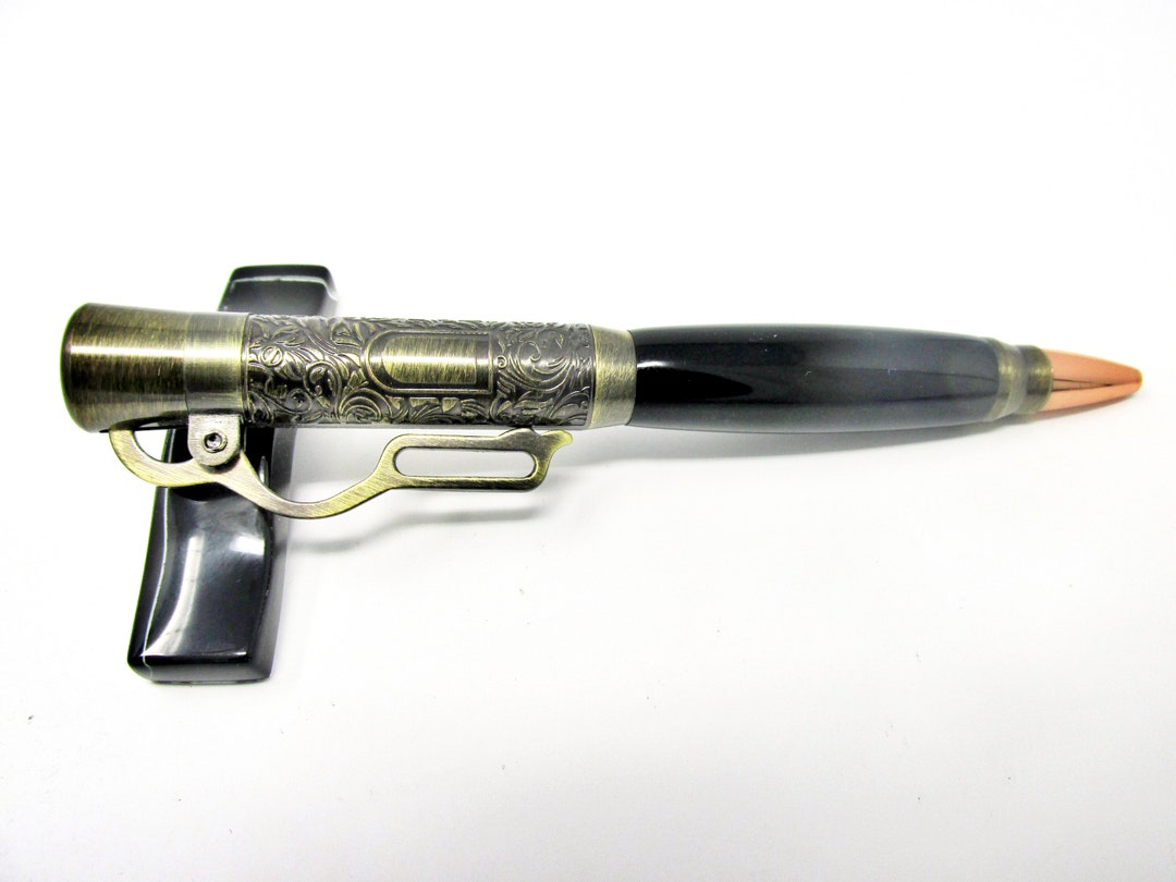 Pure Black Lever Action Ballpoint Pen With Antique Nickel Plating - Etsy
