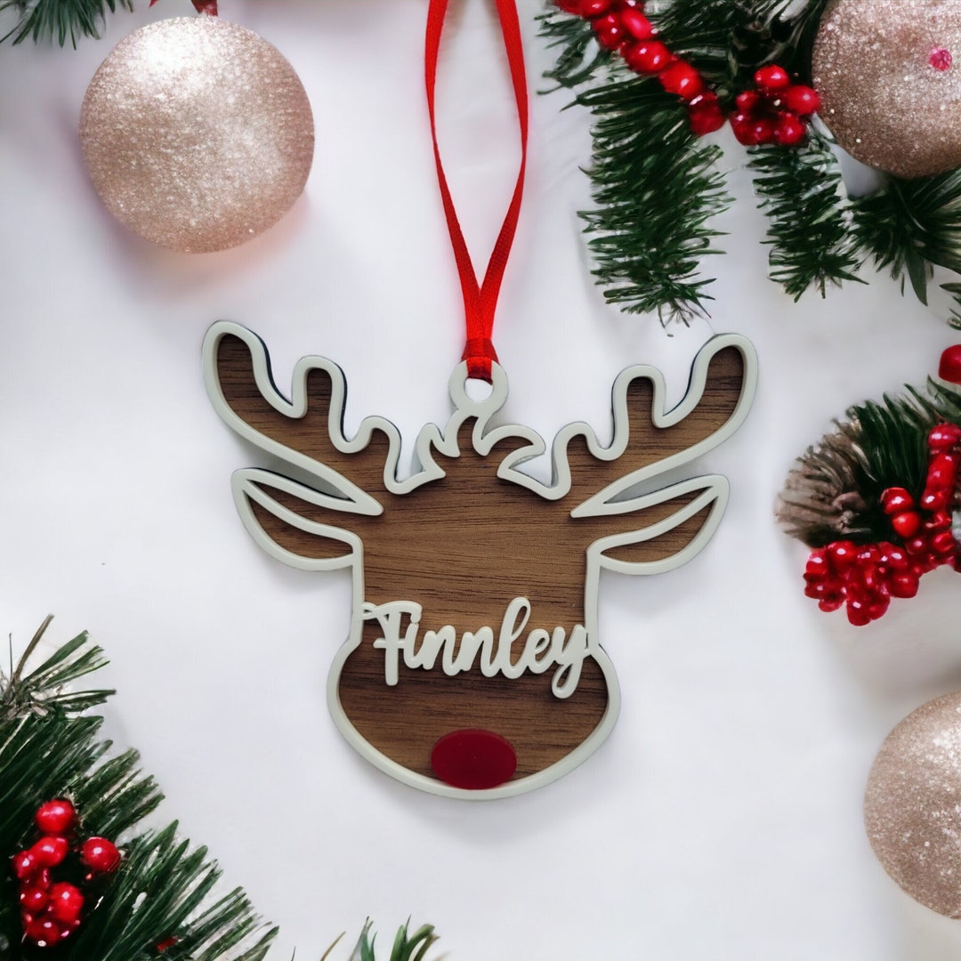 Personalised Reindeer Wooden Bauble, Custom Stocking Filler, Gift for ...