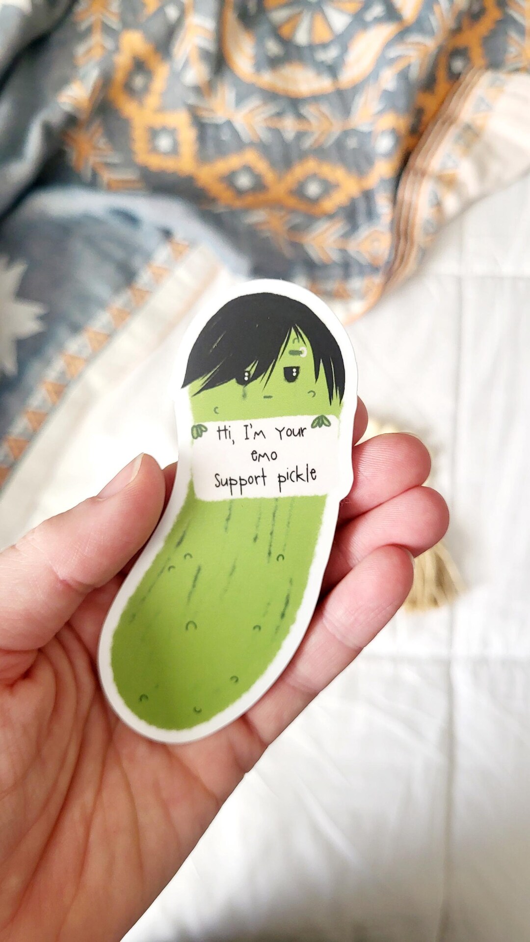Goth Emotional Support Pickle Vinyl Sticker, Dill Pickle, Emo Pickle ...