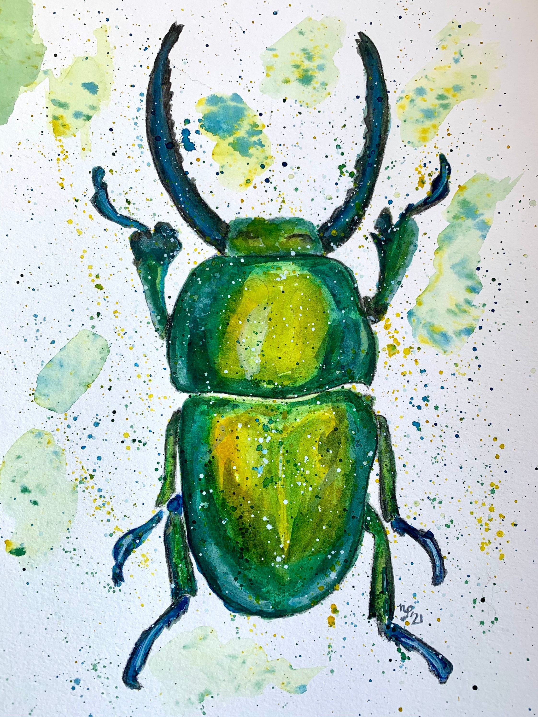 ORIGINAL Green Beetle Watercolor Painting, Bug, Vibrant, Kids Room ...
