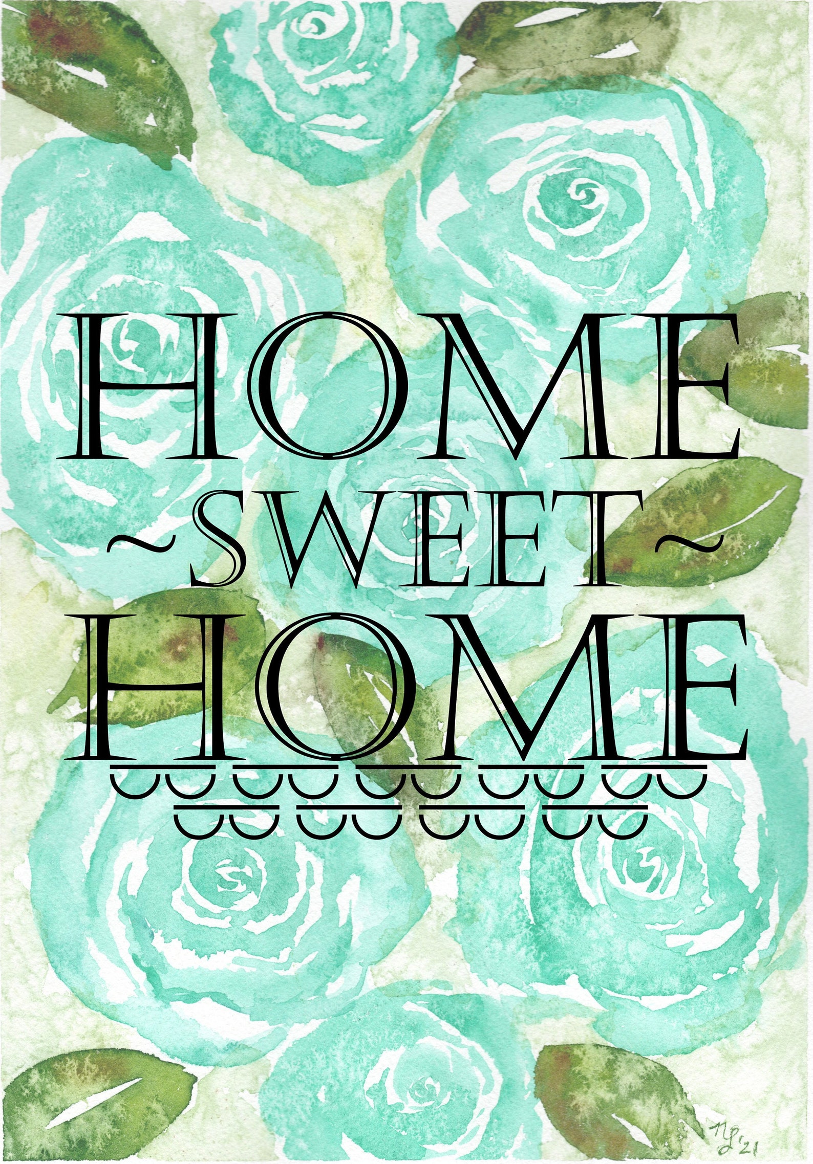 Peinture à laquarelle originale Print, Home Sweet Home, House Warming ...