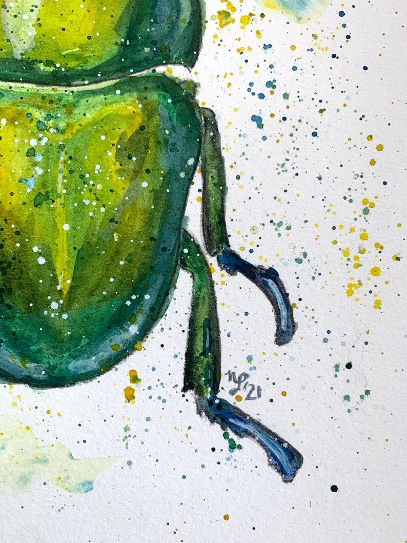 ORIGINAL Green Beetle Watercolor Painting, Bug, Vibrant, Kids Room ...