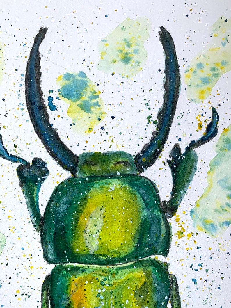 ORIGINAL Green Beetle Watercolor Painting, Bug, Vibrant, Kids Room ...