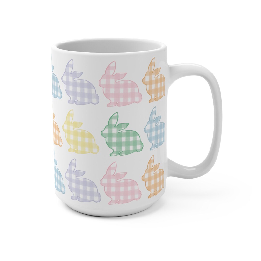 Preppy Gingham Easter Bunny Mug, Pastel Easter Bunnies, Easter Basket ...