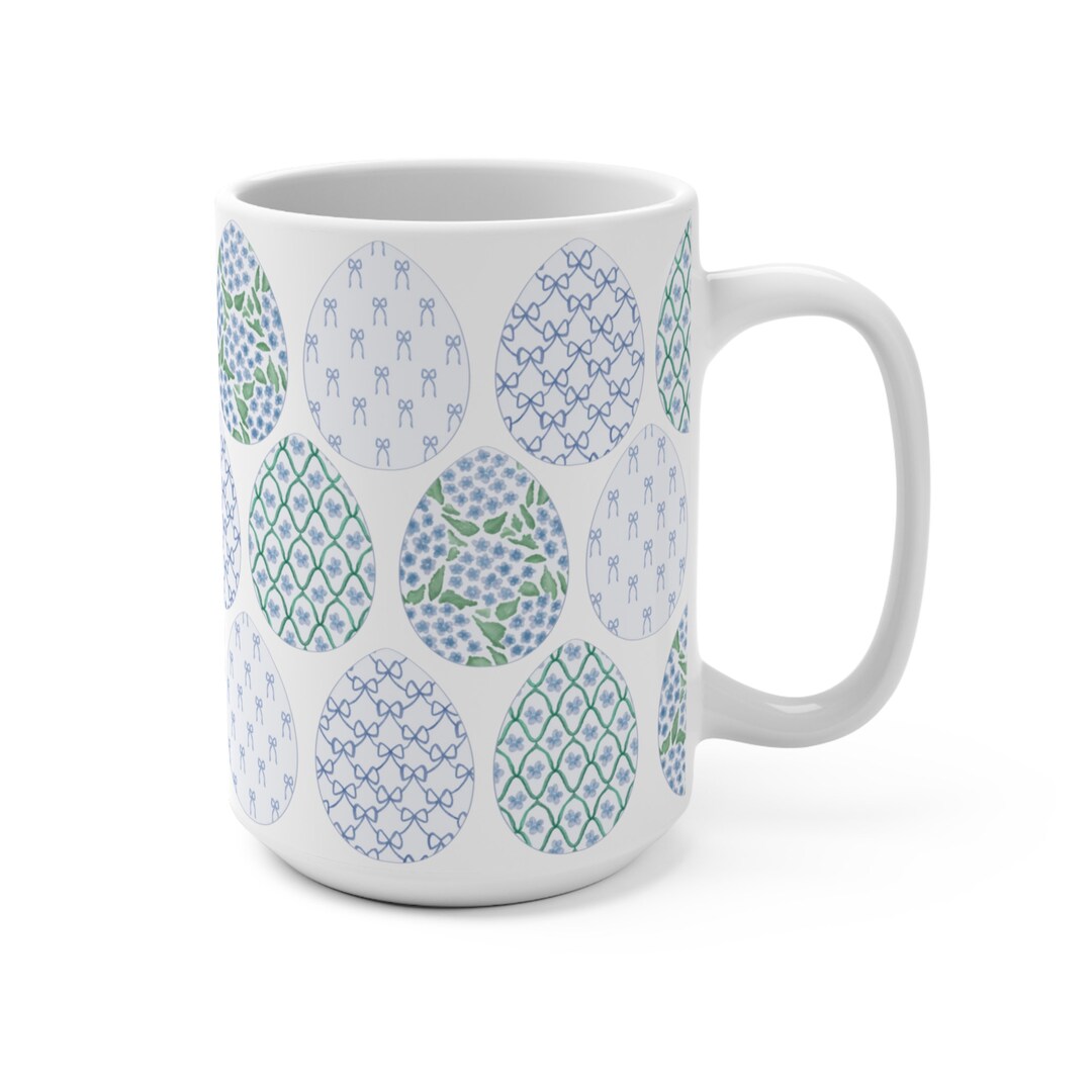 Preppy Easter Egg Mug: Coastal Spring Decor, 15oz Ceramic - Etsy
