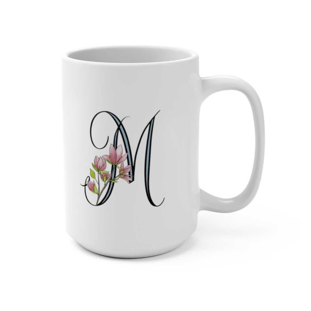 M Initial Mug M Monogram Mug Magnolia Mug Bridesmaids Gift Bridal ...