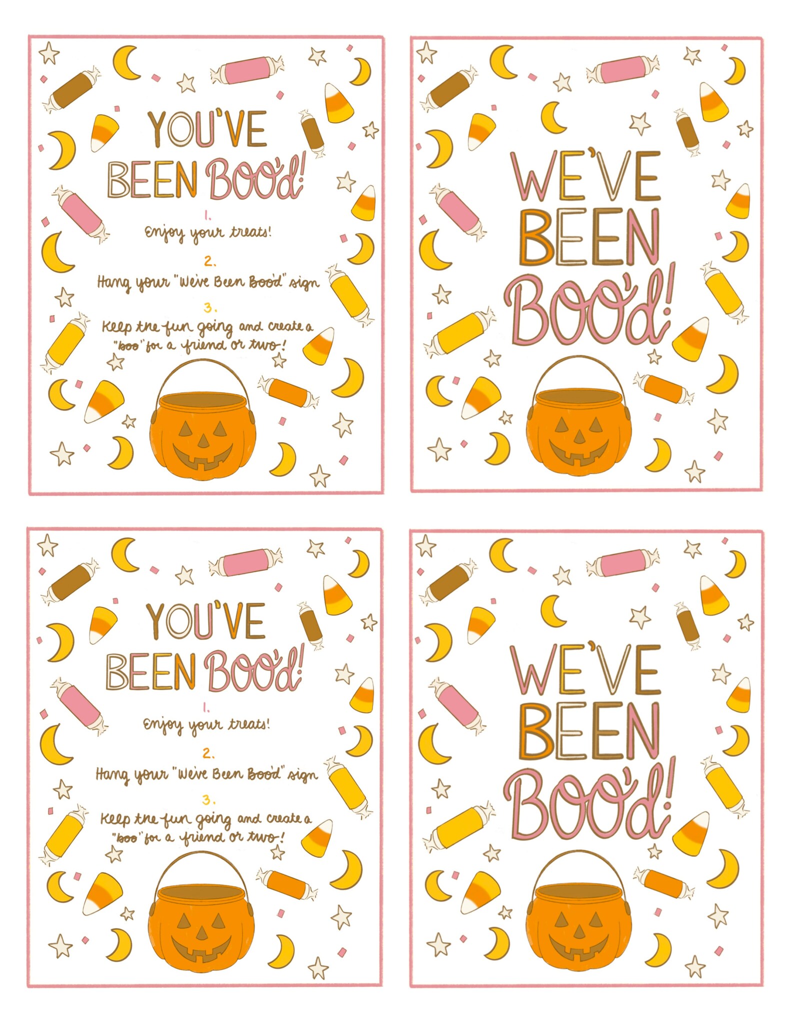 Retro Halloween Boo Signs: Pink & Orange Printable Bundle (digital ...