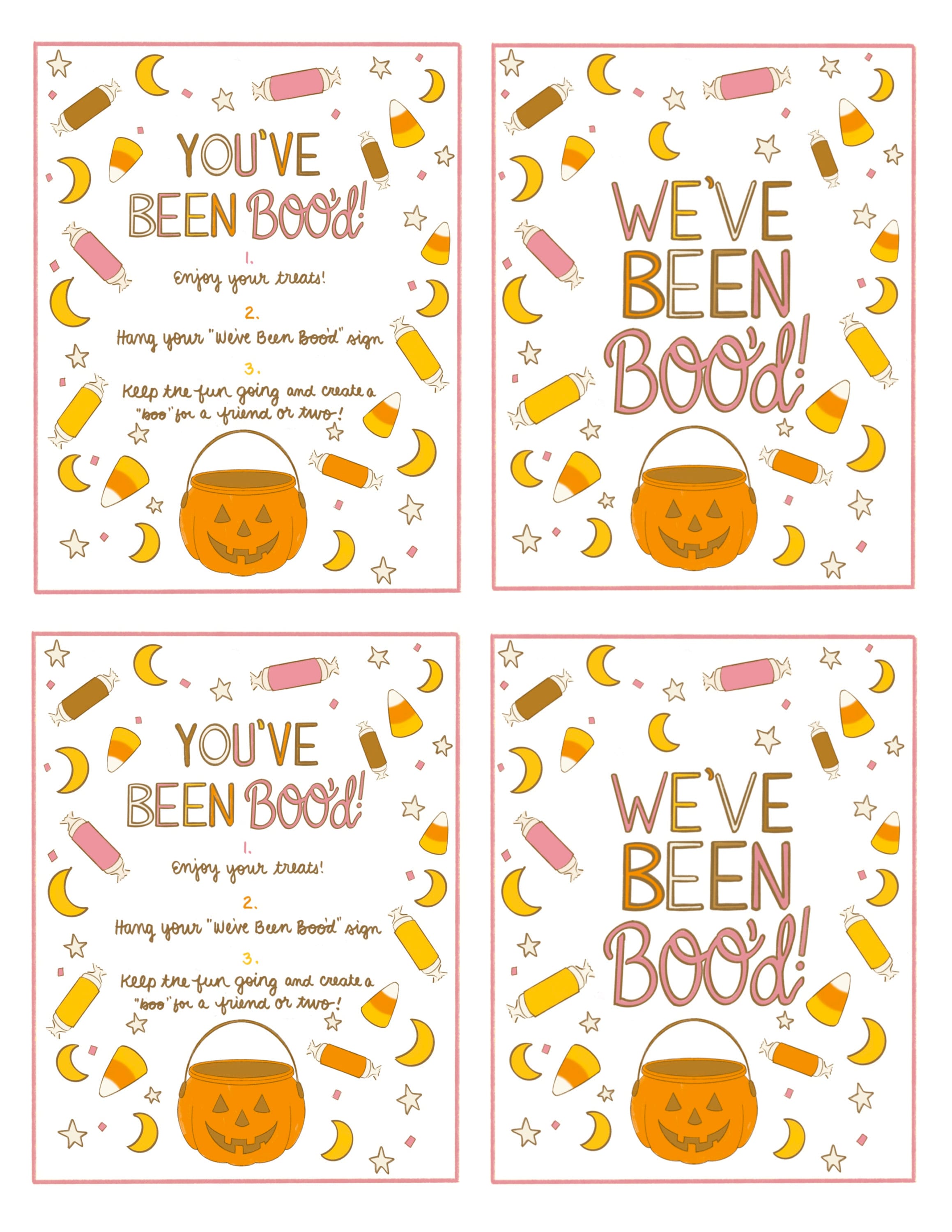 Retro Halloween Boo Signs: Pink & Orange Printable Bundle (digital ...