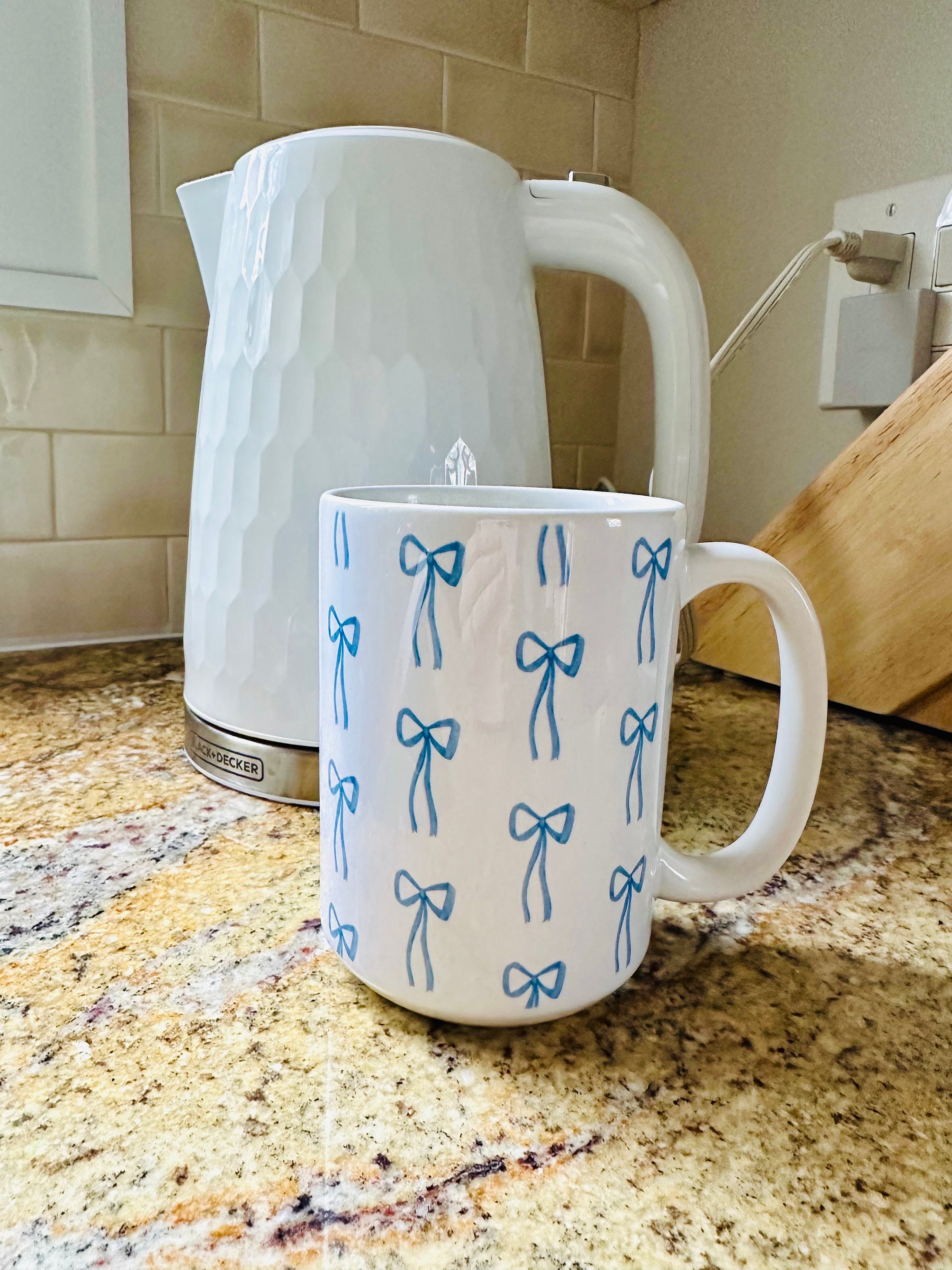 Blue Bow Mug: Preppy New England Style, Bridal Gift - Etsy