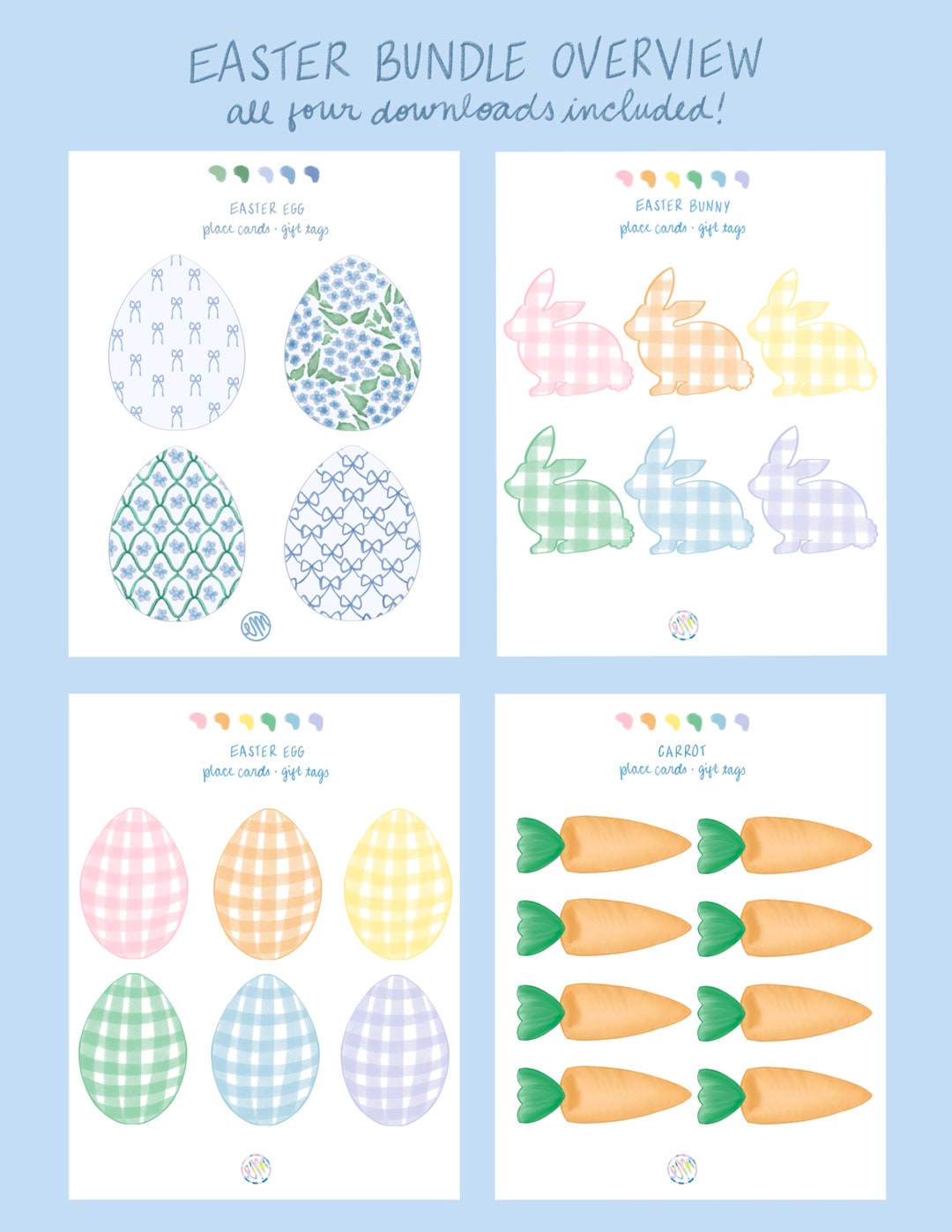 Classic Easter Basket Tags, Coastal Easter Place Cards, Easter Bunny ...