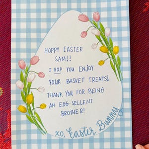 Easter Bunny Letter Stationery Blue Gingham and Tulips | Letter From ...