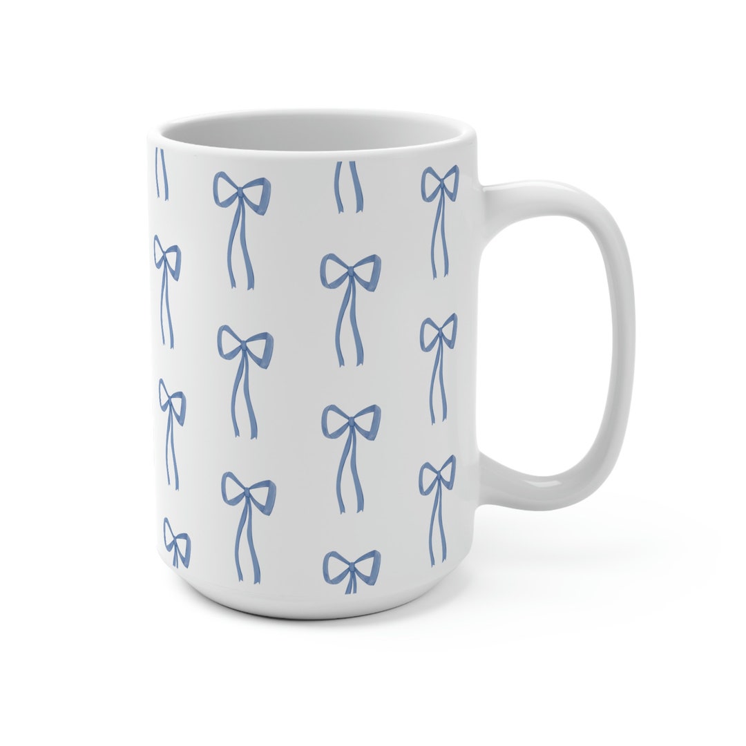 Blue Bow Mug: Preppy New England Style, Bridal Gift - Etsy