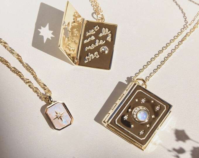 Magic Star Moon Book Locket, Moonstone Booklet Remembrance Keepsake ...