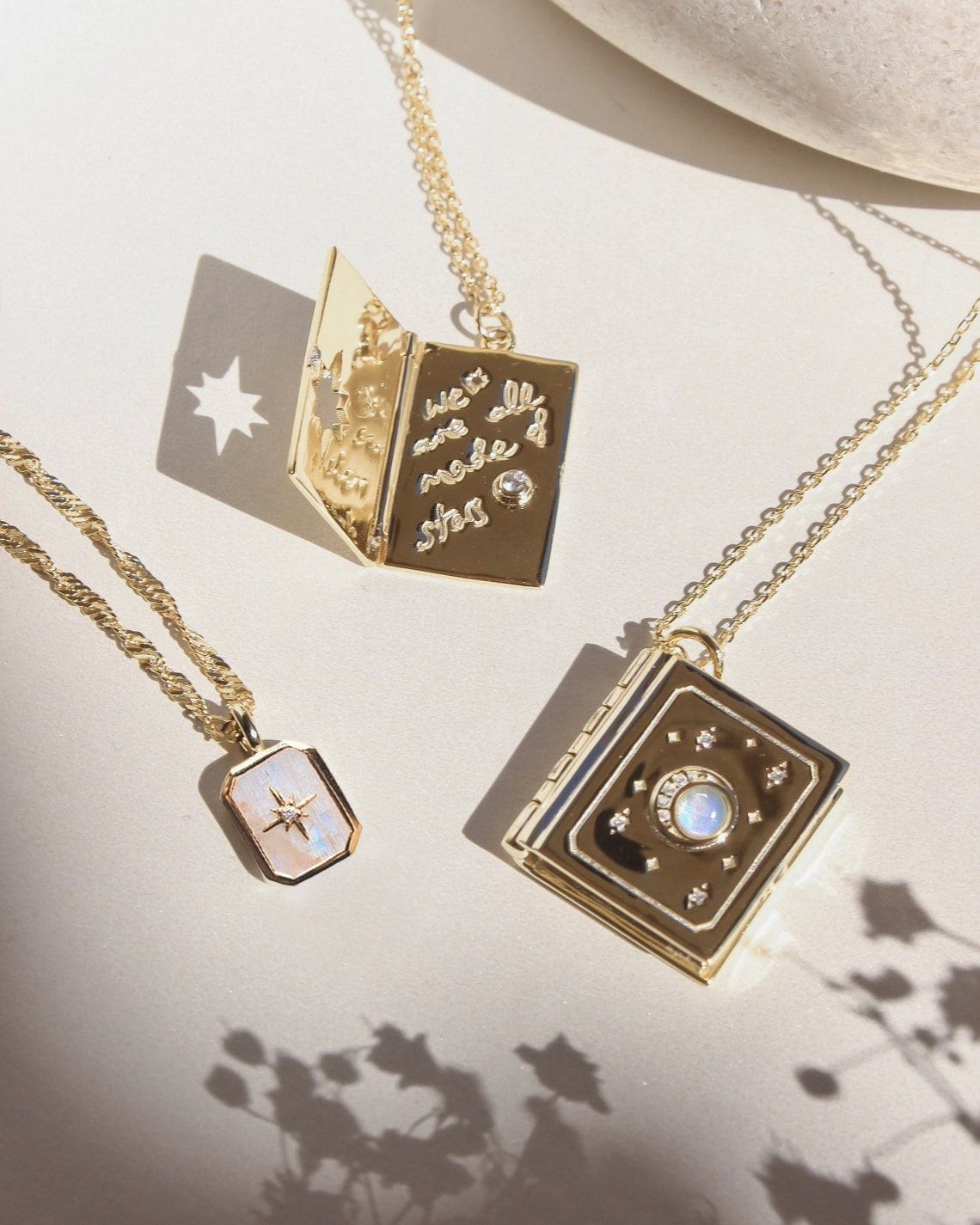 Magic Star Moon Book Locket, Moonstone Booklet Remembrance Keepsake ...