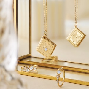 Magic Star Moon Book Locket, Moonstone Booklet Remembrance Keepsake ...