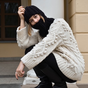 Hand Knit Wool Hood Balaclava for Women and Men, Handmade Chunky Helmet ...