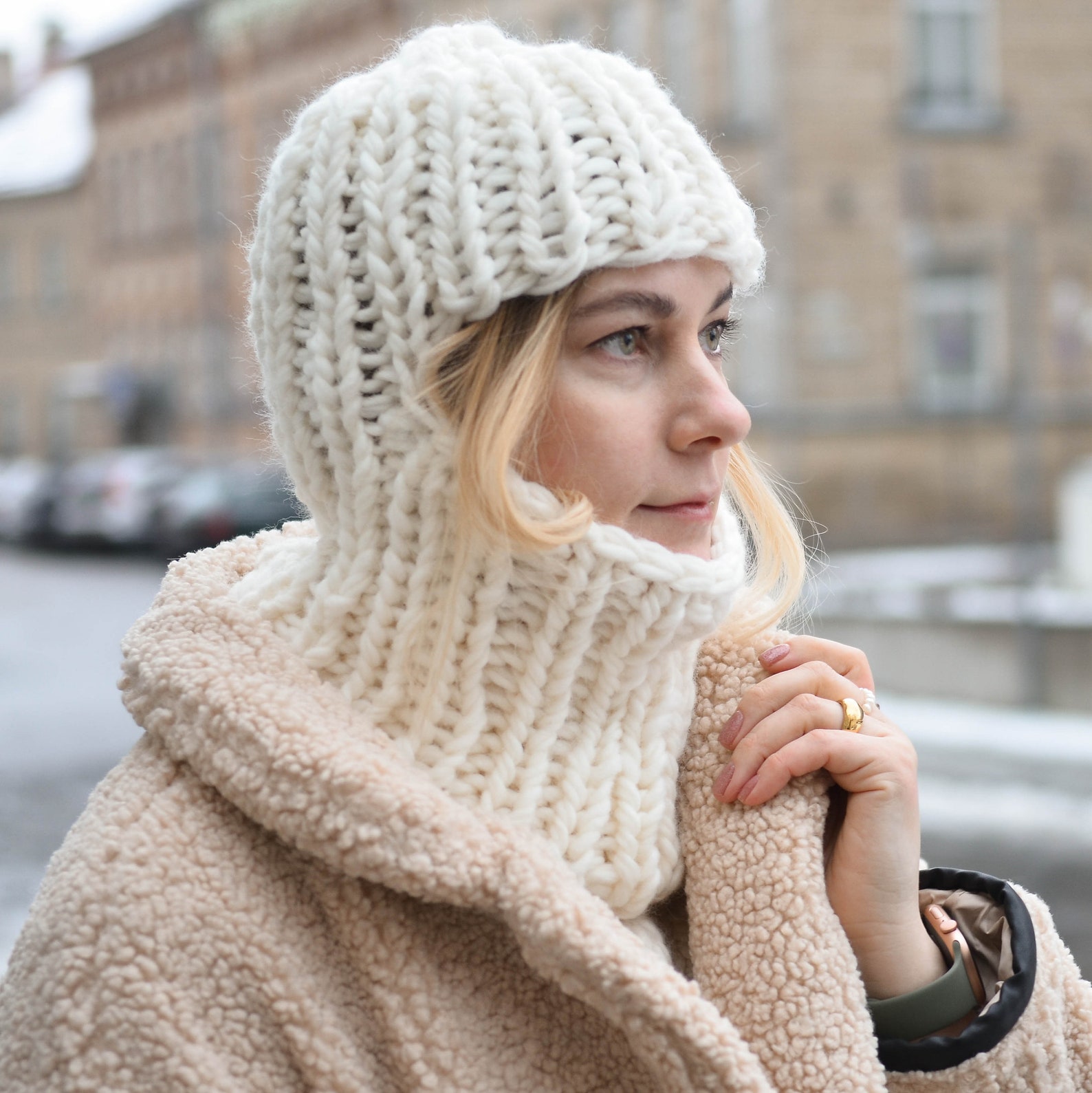Chunky Hand Knit Wool Balaclava Hat Womens Warm Helmet Fall - Etsy